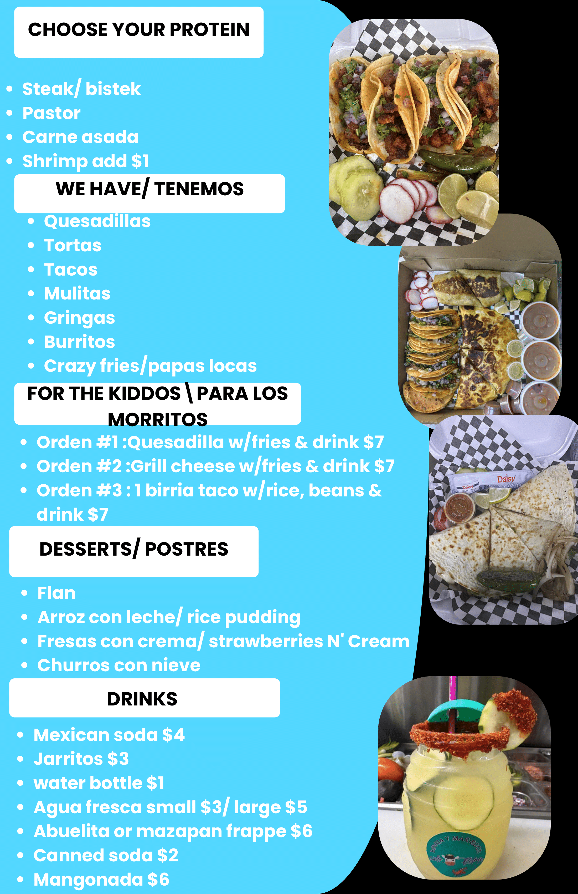 Menu - La Reina Birria Y Mariscos Food Truck